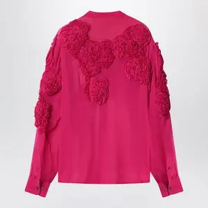 Dries Van Noten Embossed Rose Silk Viscose Shirt - Pink