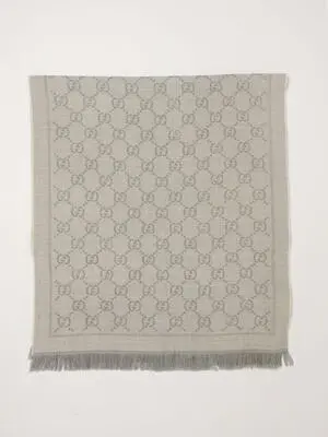 Gucci Gg Jacquard Wool Scarf With Fringed Edges - Gray