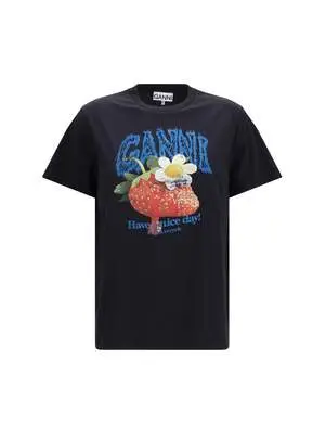 GANNI GANNI Strawberry Cotton T-shirt Black
