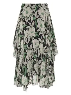 Loewe Silk Floral Asymmetrical Ruffle Skirt - Multicolor