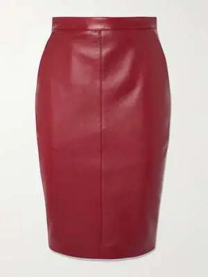 Saint Laurent Leather Pencil Skirt - Red
