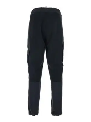Moncler Black Pants With Side Logo Patch And Tech Fabric Inserts In Fleece
