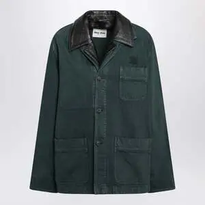Miu Miu Cotton Gabardine And Leather Jacket - Green