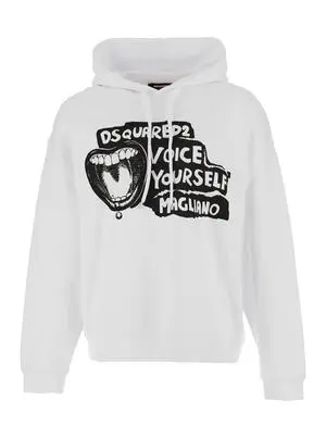 Dsquared2 X Magliano' White Hoodie With Drawstring Hood With Maxi Print On The Front In Cotton - Multicolor