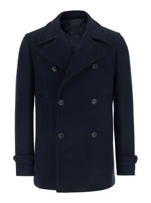 Tagliatore Blue Coat With Notched Revers And Button Front Closure In Wool