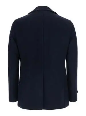 Tagliatore Blue Coat With Notched Revers And Button Front Closure In Wool