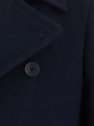 Tagliatore Blue Coat With Notched Revers And Button Front Closure In Wool