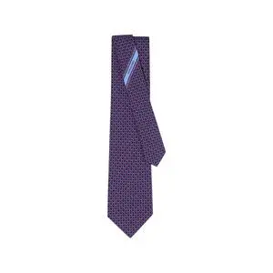 FERRAGAMO Silk Gancini Print Neck Ties - Blue