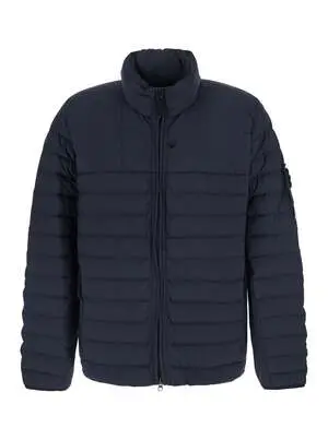 Stone Island Blue High Collar Down Jacket With Logo Patch On Sleeve In Tech Fabric For - Multicolor