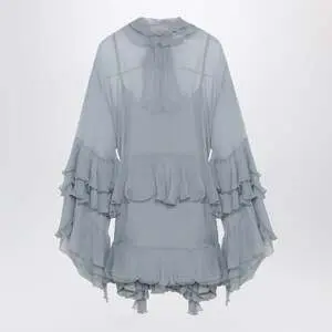 Chloé Silk Mousseline Mini Dress - Blue