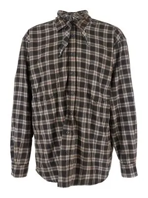 Dsquared2 X Magliano' Brown Shirt With Tie Detail On The Front And All-over Check Motif In Cotton - Multicolor