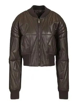 Moncler Geocamo Cropped Leather Jacket - Brown