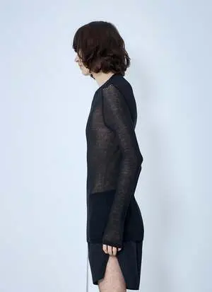 Rick Owens Sheer Knit Long Sleeve Top - Black