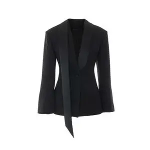 Attico Oversized Ribbon Shawl Lapel Blazer - Black
