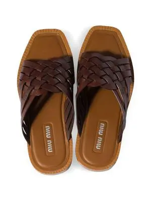 Miu Miu Leather Flat Sandals - Multicolor