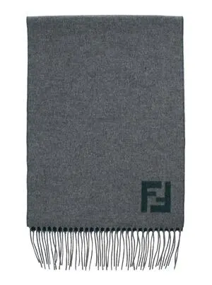 Fendi Ff' Scarf With Fringed Edge And Ff Embroidery On The Front In Wool And Cashmere For - Gray
