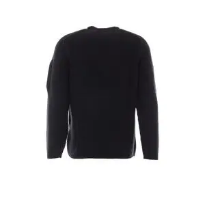 C.P. COMPANY Full Rib Cotton Lens Sweater - Black