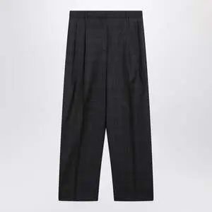 Prada Grey Wool Trousers With Check Pattern - Gray