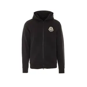 Moncler Zip Up Logo Hoodie - Black