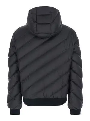 Fendi Reversible Puffer Jacket With Hood And Logo Patch On Front In Black Tech Fabric For