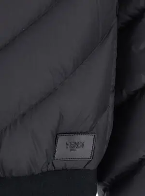 Fendi Reversible Puffer Jacket With Hood And Logo Patch On Front In Black Tech Fabric For