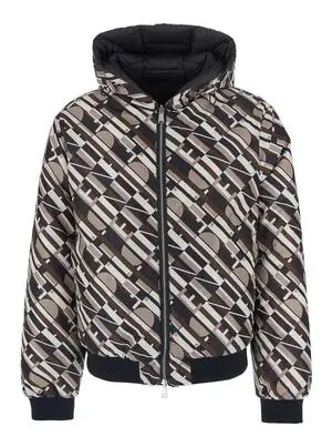 Fendi Reversible Puffer Jacket With Hood And Logo Patch On Front In Black Tech Fabric For
