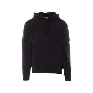 C.P. COMPANY Lens Diagonal Raised Fleece Hoodie - Black
