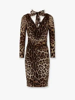 Dolce & Gabbana Leopard Print Short Charmeuse Dress - Multicolor