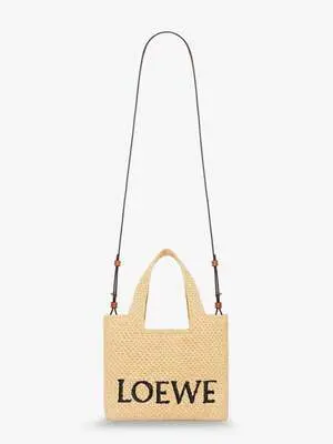 Loewe Paula's Ibiza -small Font Raffia Handbag With Embroidered Logo On The Front - Cream