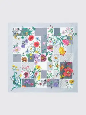 Gucci Gucci Women Gg Monogram And Floral Motif Silk Twill Scarf Gucci Cream