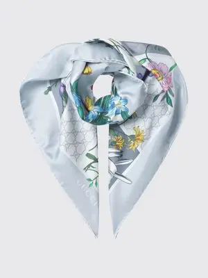 Gucci Gg Monogram And Floral Motif Silk Twill Scarf - Cream