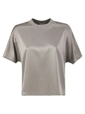 Peserico Stretch Silk Blouse With Lurex Knit Neckline - Multicolor