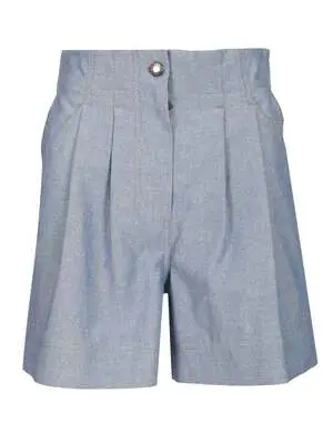 Moncler Chambray Cotton Shorts - Blue