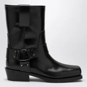 Valentino Garavani Leather Biker Rockstud Low Boot