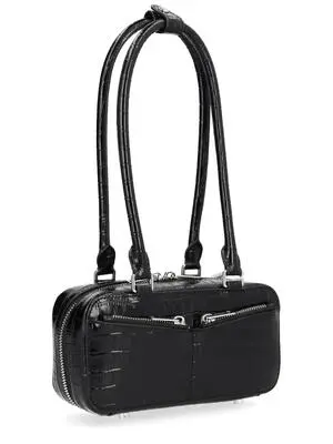 SELF-PORTRAIT Croc Effect Shoulder Bag - Black
