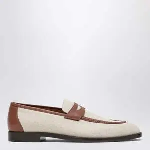 Loro Piana Sergio Canvas And Leather Loafers - Cream