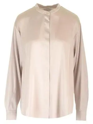FORTE_FORTE Stretch Heavy Satin Silk Mandarin Collar Shirt - Multicolor