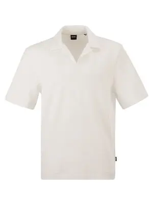 BOSS Textured Cotton Polo Shirt With Open Collar