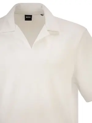 BOSS Textured Cotton Polo Shirt With Open Collar