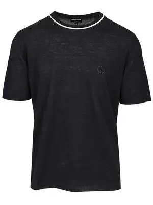 Giorgio Armani Crew Neck Sweater In Linen And Silk - Blue