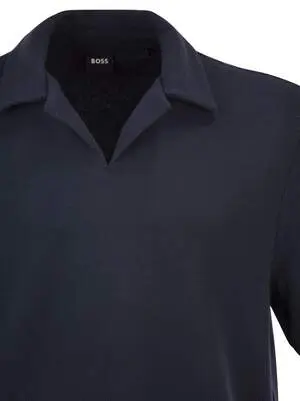 BOSS Textured Cotton Polo Shirt With Open Collar