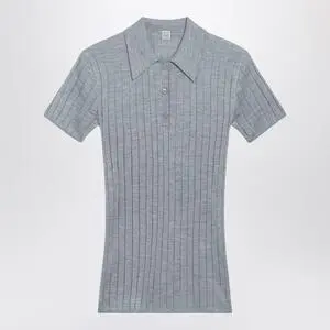 TOTEME Cashmere And Silk Ribbed Polo Shirt - Gray