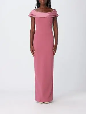 Solace London Adele Off-the-shoulder Draped Satin Long Evening Gown - Pink