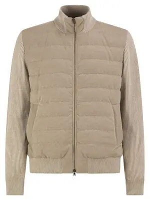 Herno Quilted Knit And Fabric Jacket With High Collar - Cream