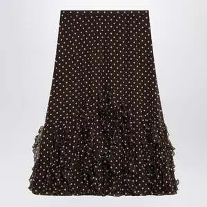 Valentino Garavani Silk Skirt With Plusdepois Motif - Brown