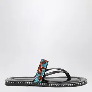 Dries Van Noten Black Thong Slip-on Sandals With Sequins - Blue
