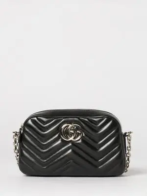 Gucci Gg Marmont Bag In Chevron Nappa Leather - Black