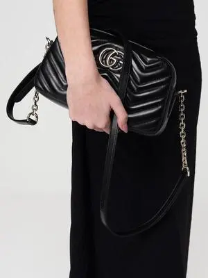 Gucci Gg Marmont Bag In Chevron Nappa Leather - Black