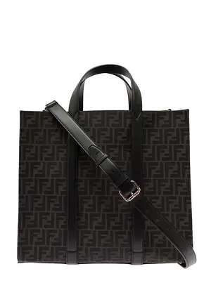 Fendi Shopper In Tech Fabric Jacquard Ff - Black