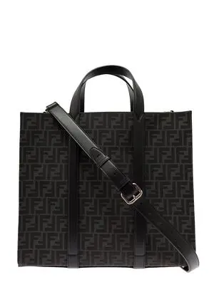 Fendi Shopper In Tech Fabric Jacquard Ff - Black
